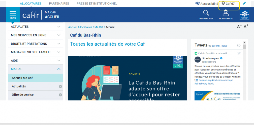 Trouver le site CAF de mon département